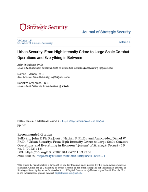 (PDF) Urban Security: From High-Intensity Crime to Large-Scale Combat ...