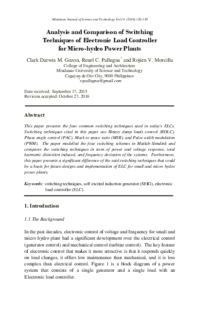 Pdf Analysis And Comparison Of Switching Techniques Of Electronic Load Controller For Micro