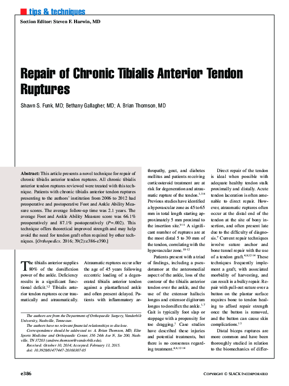 (PDF) Repair of Chronic Tibialis Anterior Tendon Rupture With a Major ...