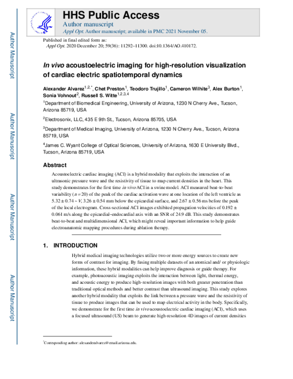 (PDF) In vivo acoustoelectric imaging for high-resolution visualization of cardiac electric ...