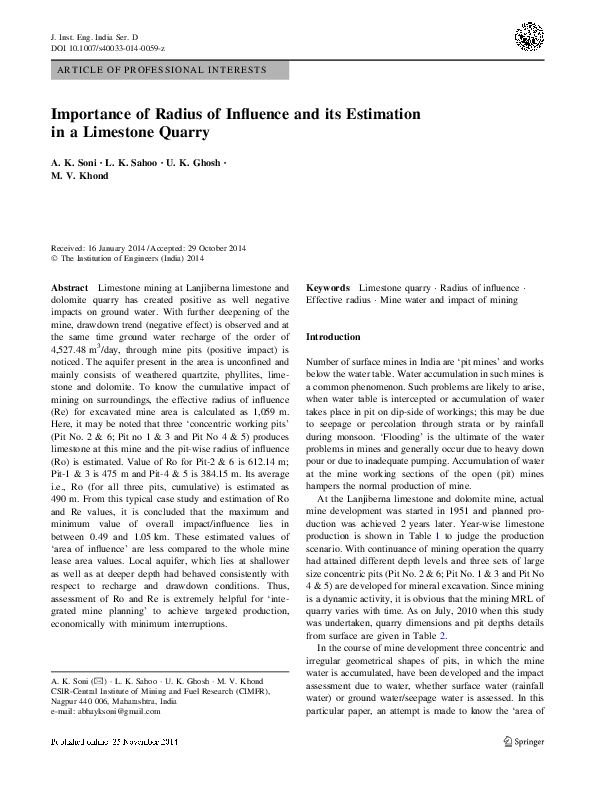 (PDF) Importance of Radius of Influence and its Estimation in a ...