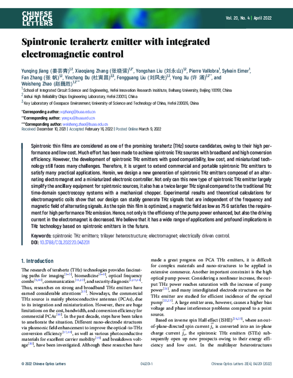 (PDF) Spintronic terahertz emitter with integrated electromagnetic control