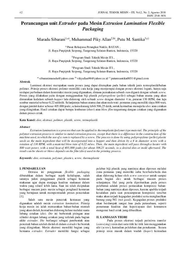 (PDF) Perancangan unit Extruder Pada Mesin Extrusion Laminasi Fleksible ...