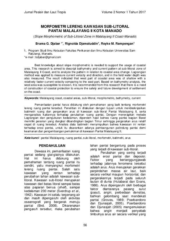 (PDF) Morfometri lereng kawasan sub-litoral pantai Malalayang II Kota ...