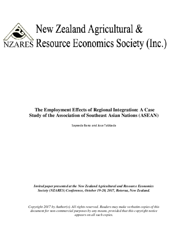 (PDF) The Employment Effects of Regional Integration: A Case Study of the Association of ...
