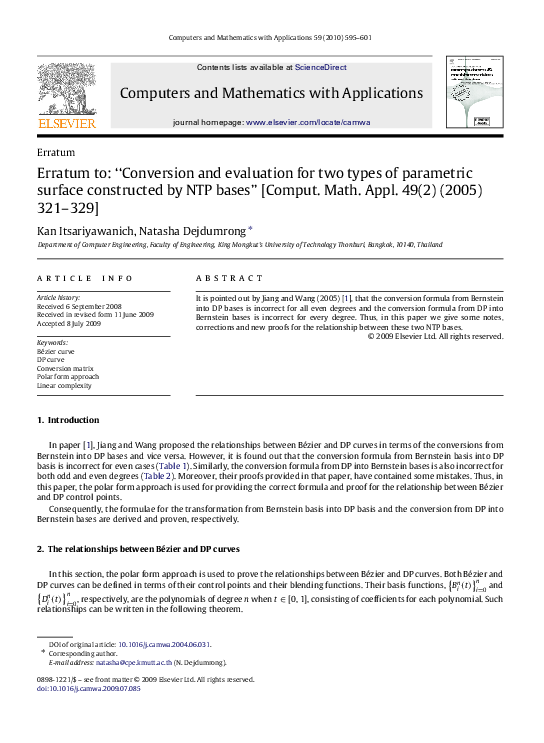 (PDF) Erratum to: “Conversion and evaluation for two types of parametric surface constructed by ...