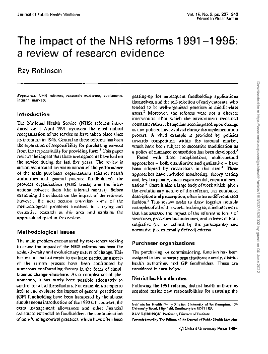 (PDF) The impact of the NHS reforms 1991-1995: a review of research ...
