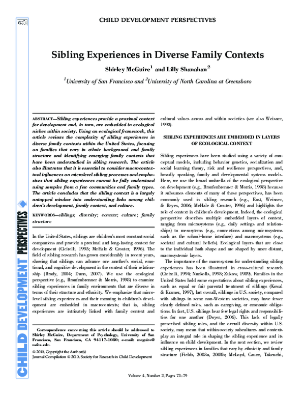 (PDF) Sibling Experiences in Diverse Family Contexts