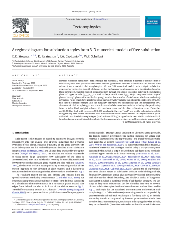 (PDF) A regime diagram for subduction styles from 3-D numerical models ...