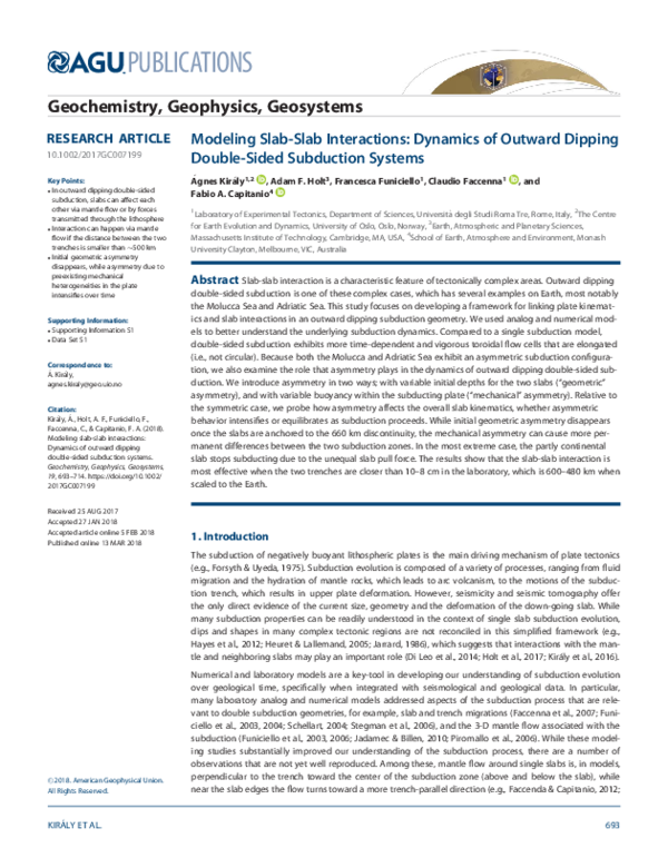 (PDF) Modeling Slab‐Slab Interactions: Dynamics of Outward Dipping ...