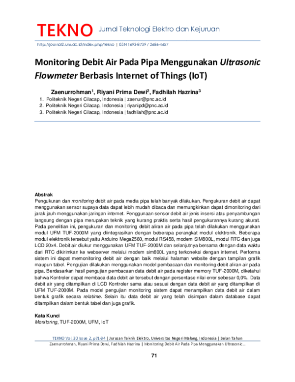 (PDF) Monitoring Debit Air Pada Pipa Menggunakan Ultrasonic Flowmeter ...
