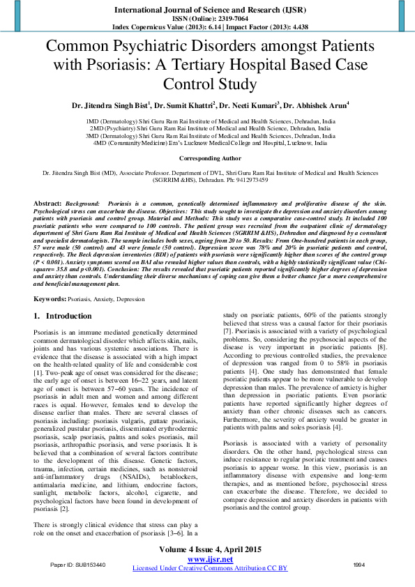 (PDF) Common Psychiatric disorders amongst patients with Psoriasis : A ...