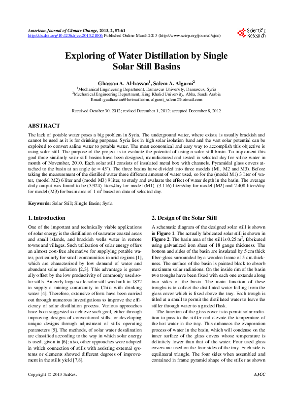 (PDF) Exploring of Water Distillation by Single Solar Still Basins