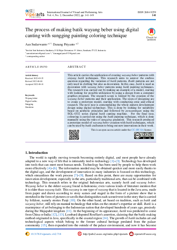 (PDF) The process of making batik wayang beber using digital canting ...