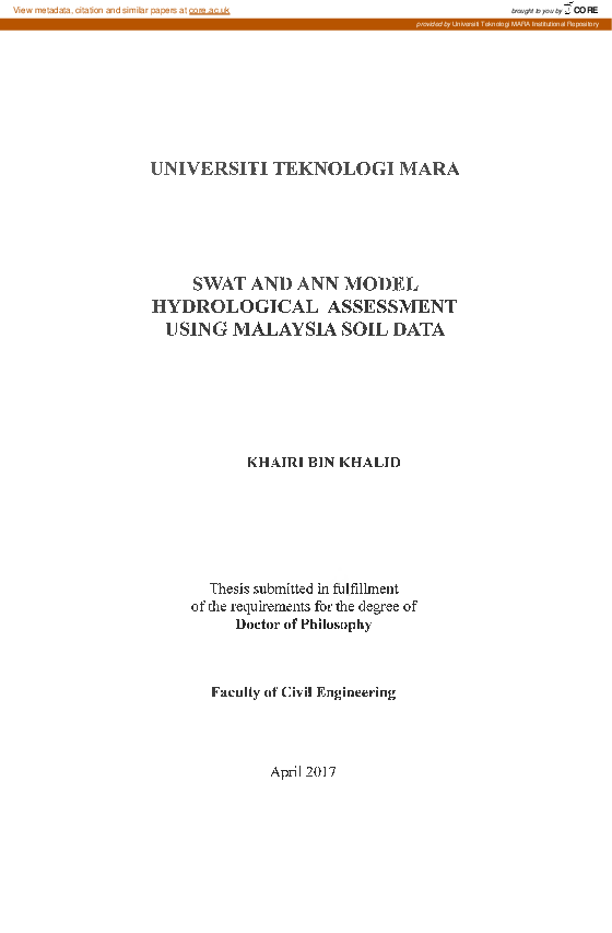 (PDF) SWAT and ANN model hydrological assessment using Malaysia soil data / Khairi Khalid