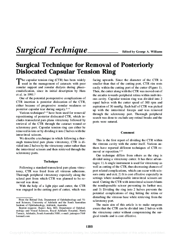 (PDF) Surgical Technique for Removal of Posteriorly Dislocated Capsular ...