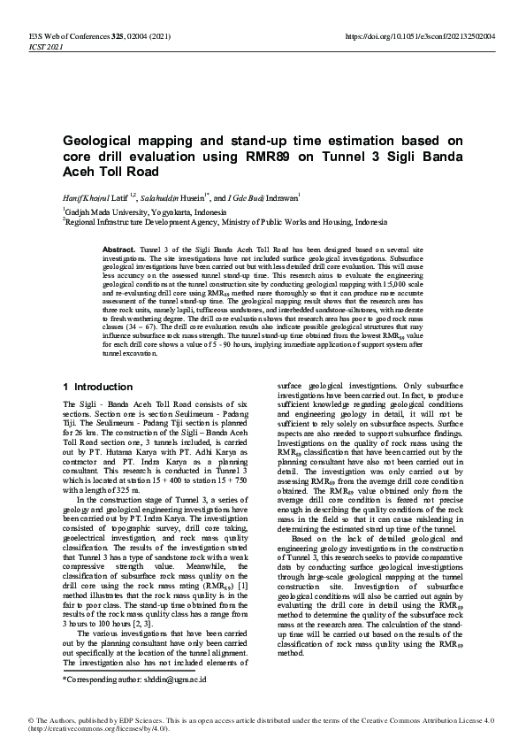 (PDF) Geological mapping and stand-up time estimation based on core ...