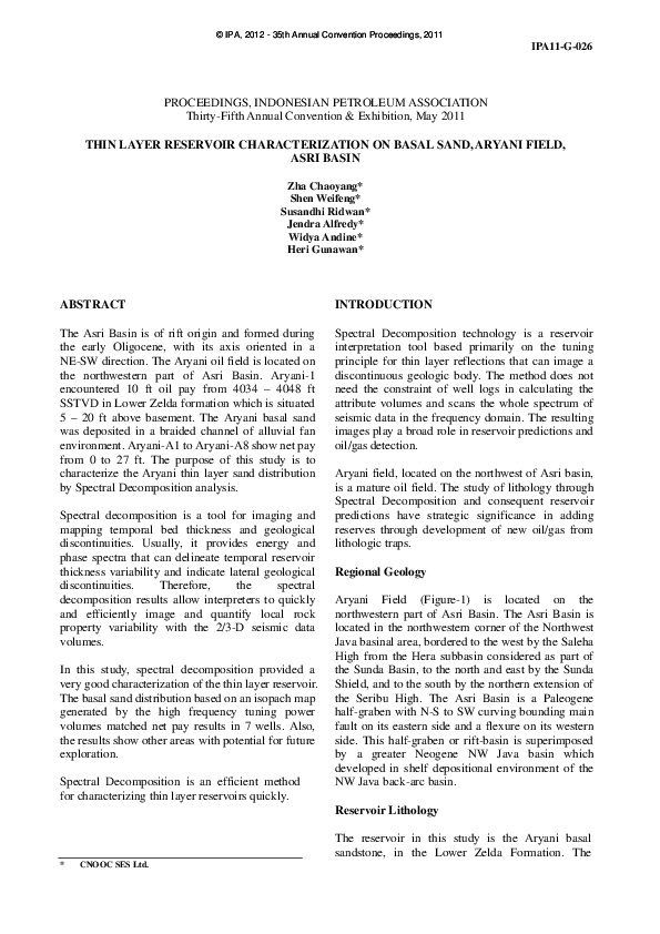 (PDF) Thin layer reservoir characterization on basal sand, Aryani field ... (PDF) Thin layer reservoir characterization on basal sand, Aryani field ...