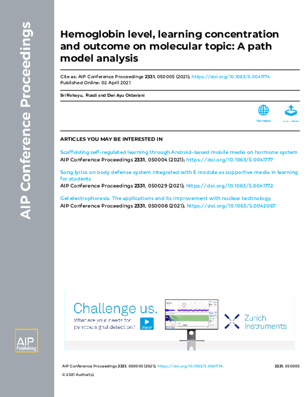 (PDF) Hemoglobin level, learning concentration and outcome on molecular topic: A path model analysis
