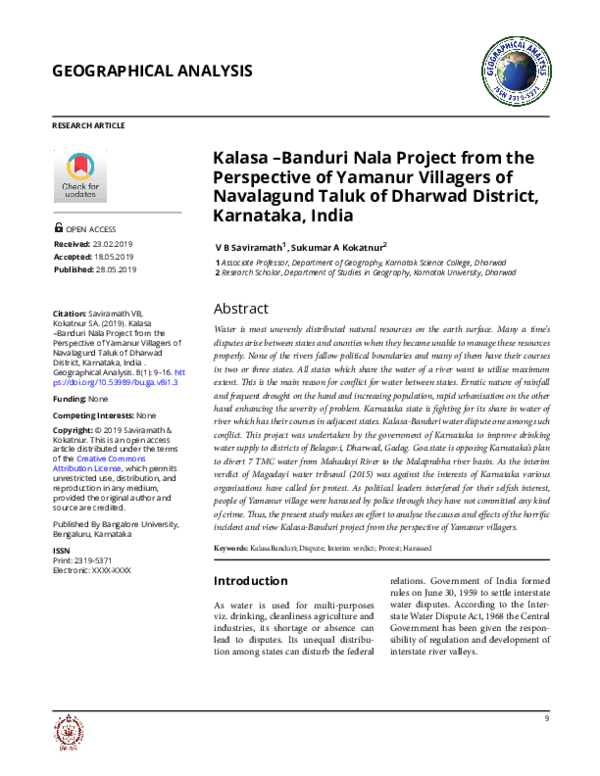 (PDF) Kalasa –Banduri Nala Project from the Perspective of Yamanur ...