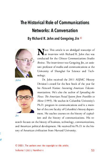 (PDF) The Historical Role of Communications Networks: A Conversation