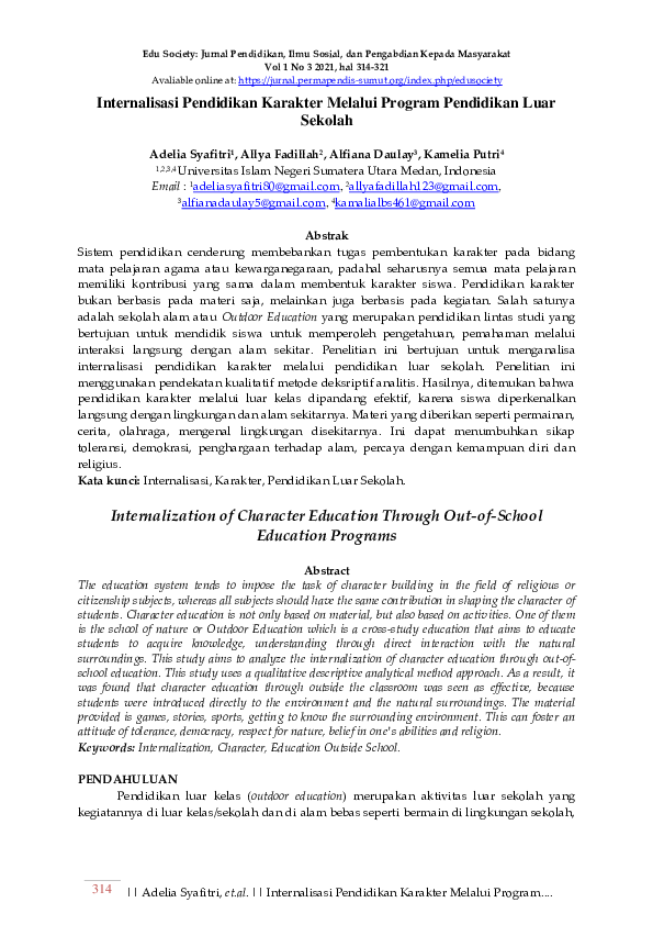 (PDF) Internalisasi Pendidikan Karakter Melalui Program Pendidikan Luar Sekolah