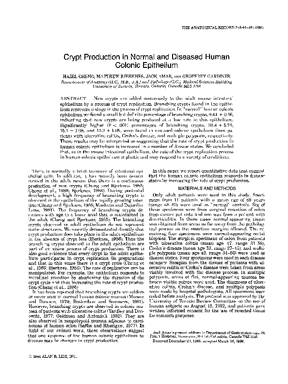 (PDF) Crypt production in normal and diseased human colonic epithelium