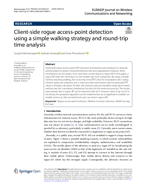 Pdf Client Side Rogue Access Point Detection Using A Simple Walking Strategy And Round Trip