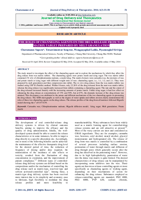 (PDF) The Roles of Channeling Agents on the Drug Release from Wax ...