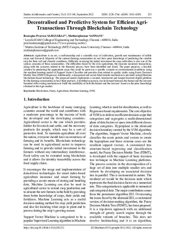 (PDF) Decentralised and Predictive System for Efficient Agri-Transactions Through Blockchain ...