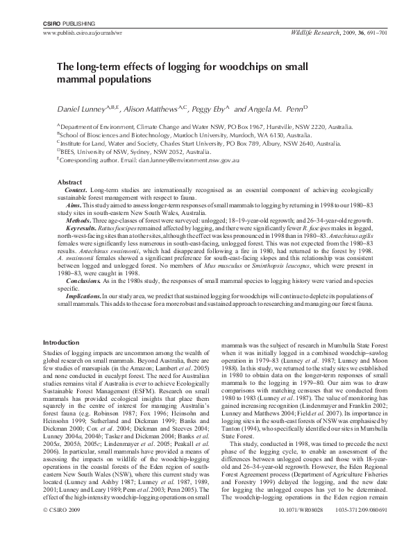 (PDF) The long-term effects of logging for woodchips on small mammal ...