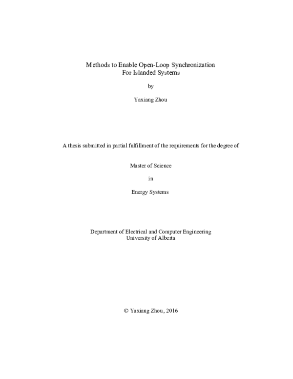 (PDF) Methods to Enable Open-Loop Synchronization For Islanded Systems