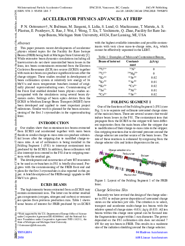 (PDF) Accelerator Physics Advances in FRIB (Facility for Rare Isotope ...