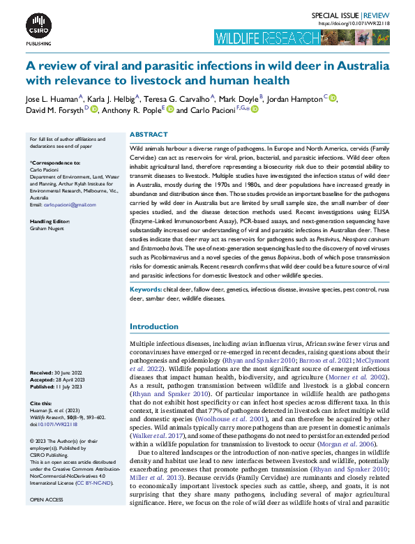 (PDF) A review of viral and parasitic infections in wild deer in ...