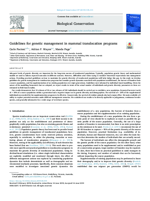 (PDF) Guidelines for genetic management in mammal translocation programs