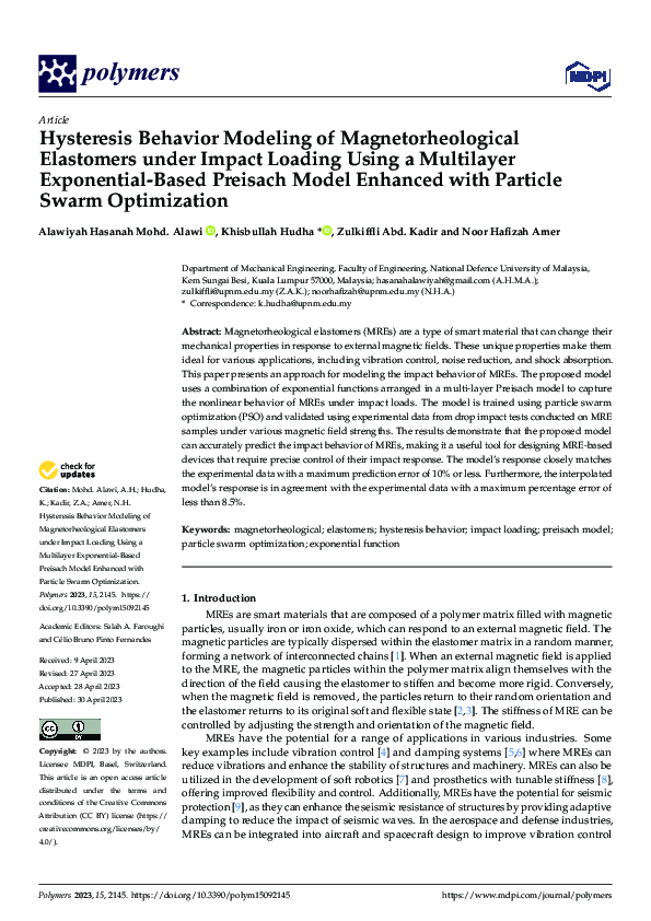 (PDF) Hysteresis Behavior Modeling of Magnetorheological Elastomers under Impact Loading Using a ...