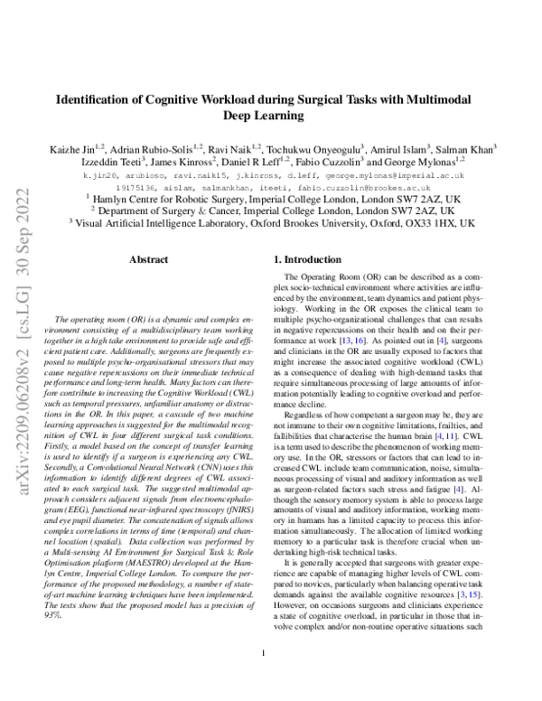 (PDF) Identification of Cognitive Workload during Surgical Tasks with Multimodal Deep Learning