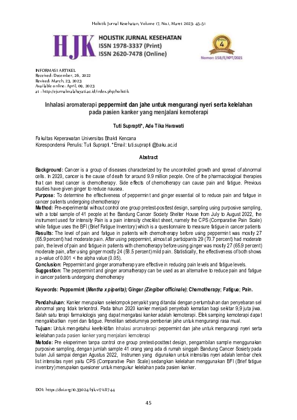 (PDF) Inhalasi aromaterapi peppermint dan jahe untuk mengurangi nyeri ...