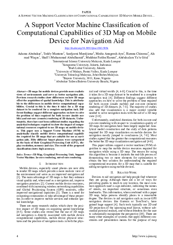 Pdf A Support Vector Machine Classification Of Computational Capabilities Of 3d Map On Mobile