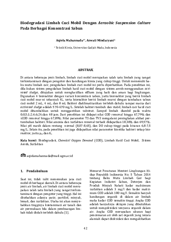 (PDF) Biodegradasi Limbah Cuci Mobil dengan Aerobic Suspension Culture ...