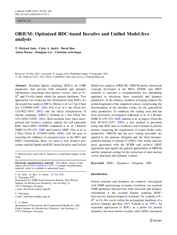 (PDF) ORIUM: Optimized RDC-based Iterative and Unified Model-free analysis | David Ban ...