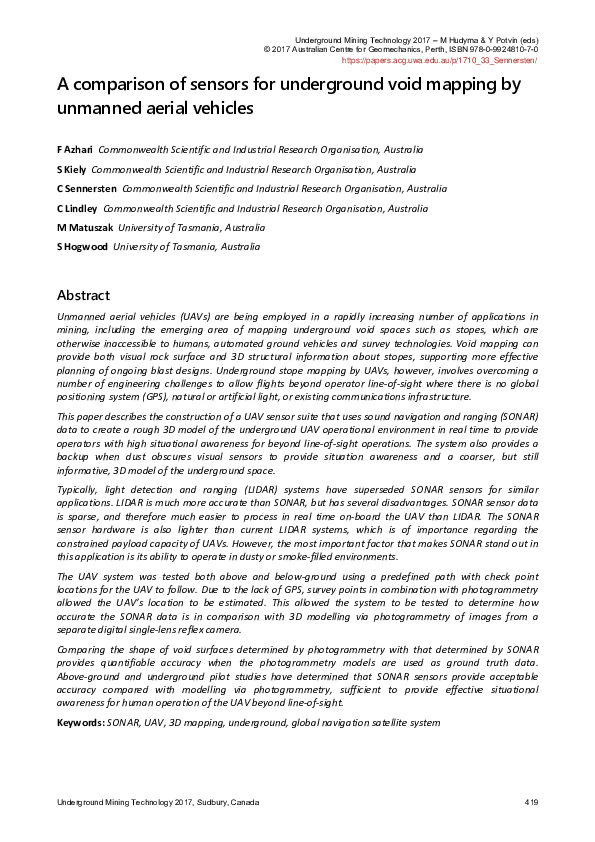 (PDF) A comparison of sensors for underground void mapping by unmanned ...