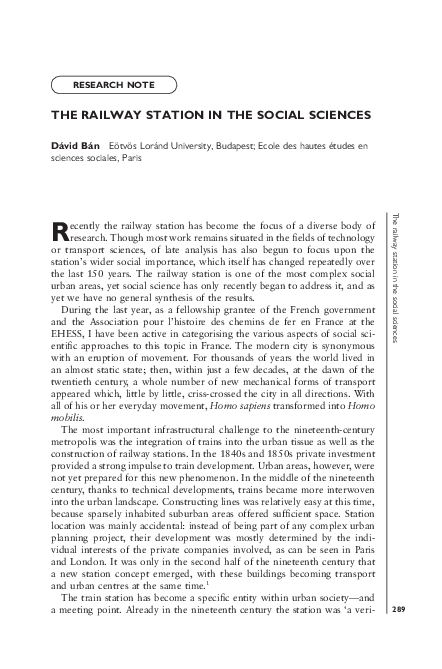 (PDF) The Railway Station in the Social Sciences