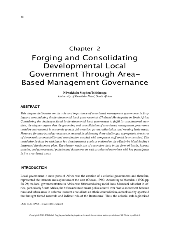 (PDF) Forging and Consolidating Developmental Local Government Through ...