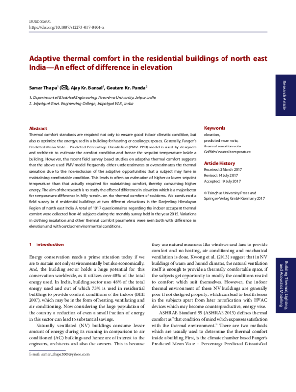 (PDF) Adaptive thermal comfort in the residential buildings of north ...