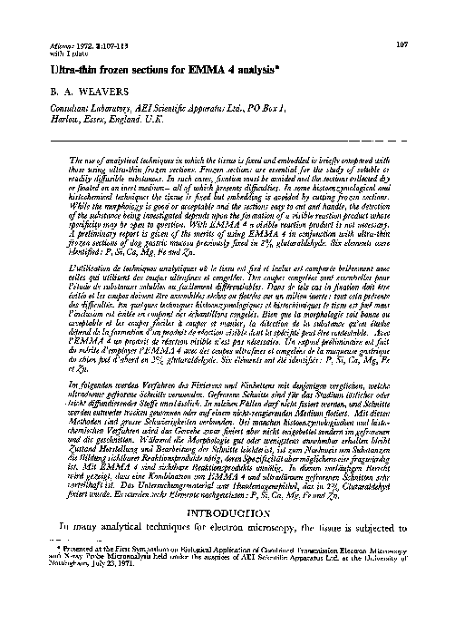(PDF) Ultra-thin frozen sections for EMMA 4 analysis | Barry Weavers ...