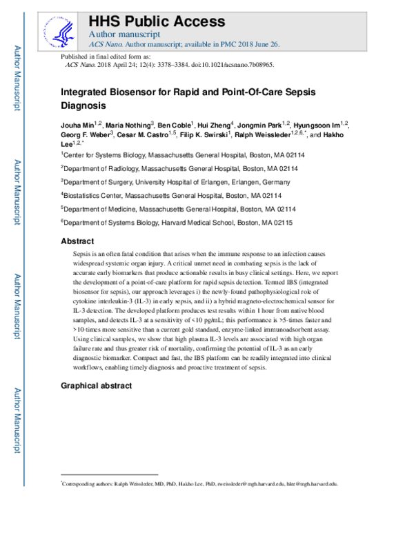 (PDF) Integrated Biosensor for Rapid and Point-of-Care Sepsis Diagnosis