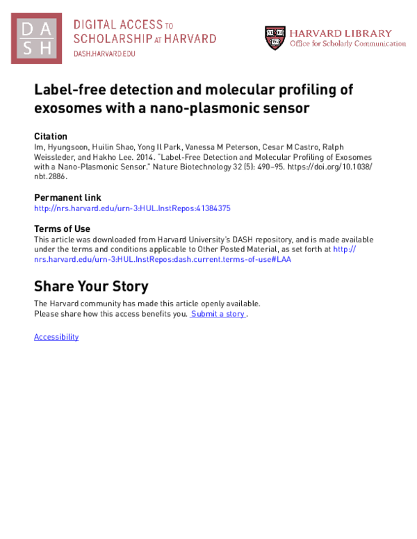 (PDF) Label-free detection and molecular profiling of exosomes with a nano-plasmonic sensor