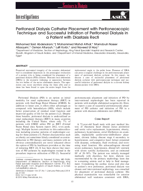 (PDF) Peritoneal Dialysis Catheter Placement with Peritoneoscopic Technique and Successful ...