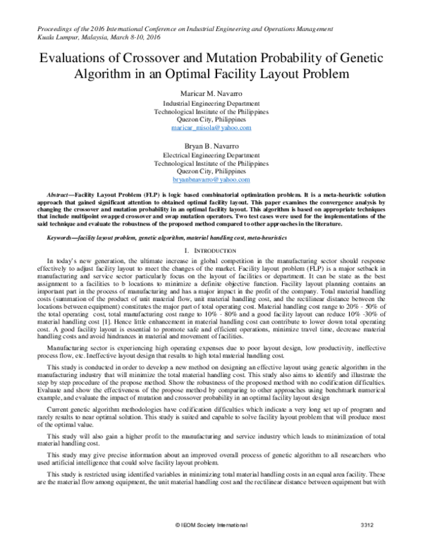 (PDF) Evaluations of Crossover and Mutation Probability of Genetic Algorithm in an Optimal ...